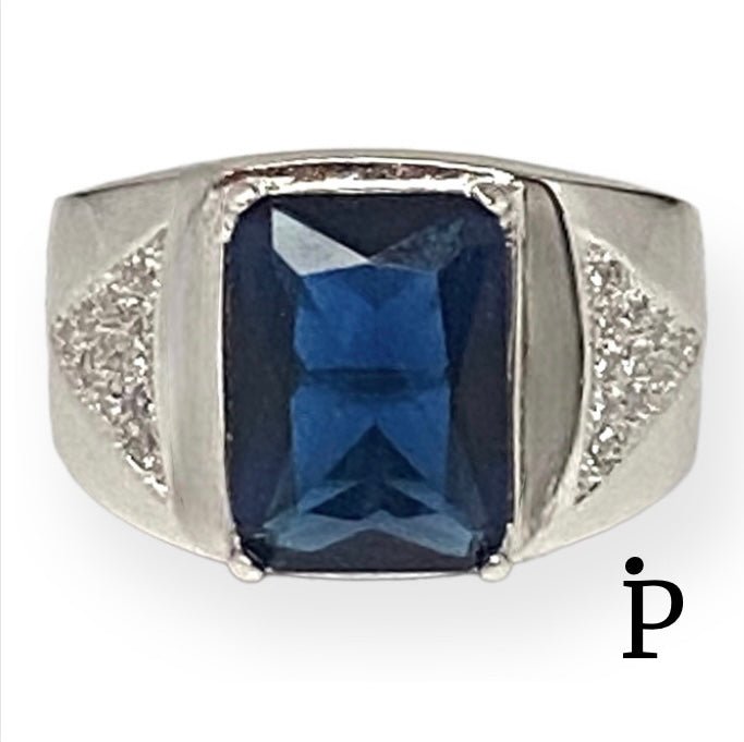 Sterling Silver Blue Sapphire Zirconia Ring-SMR-07– JoyeriaParis