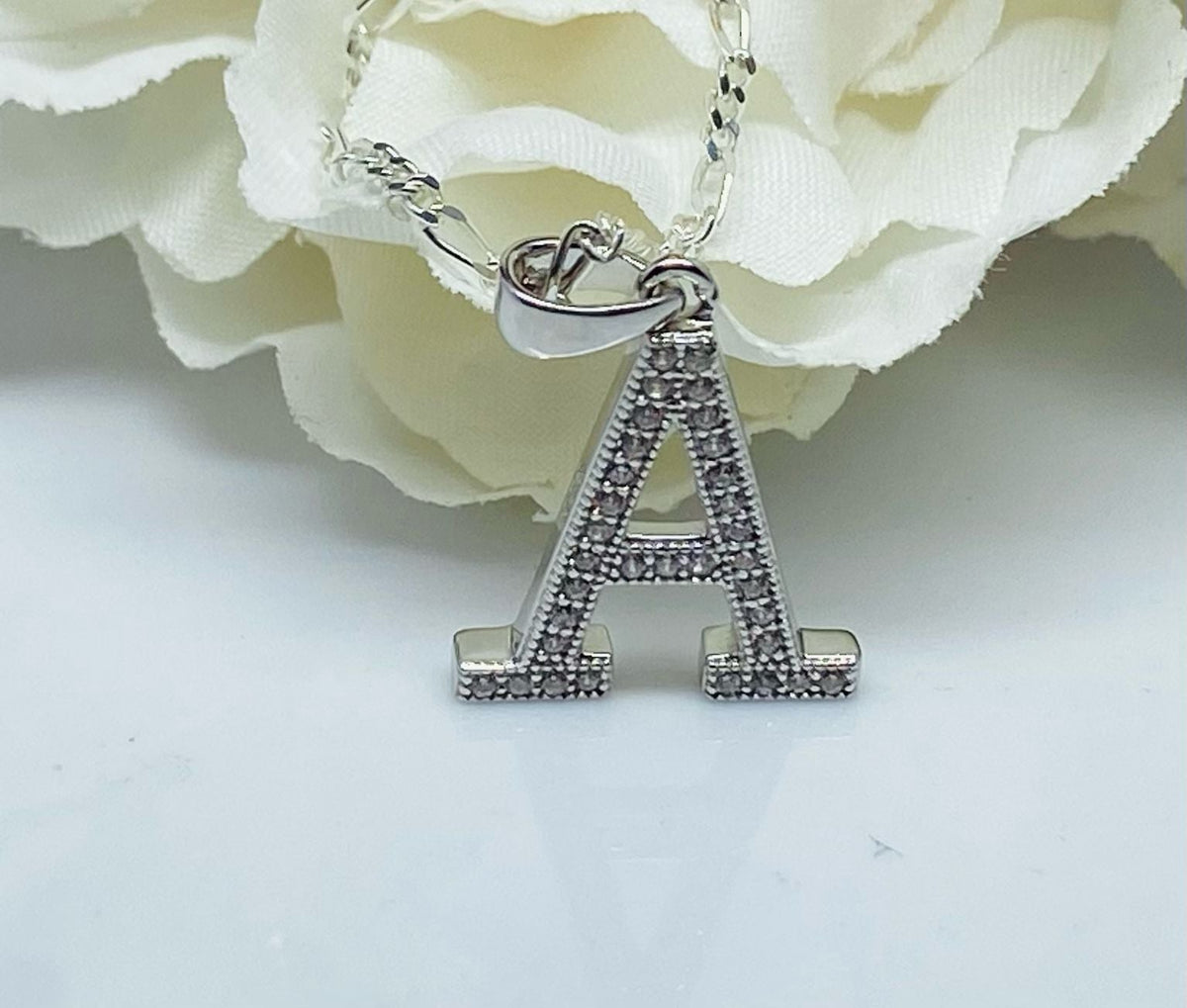 Sterling Silver Letter A CZ Necklace– JoyeriaParis