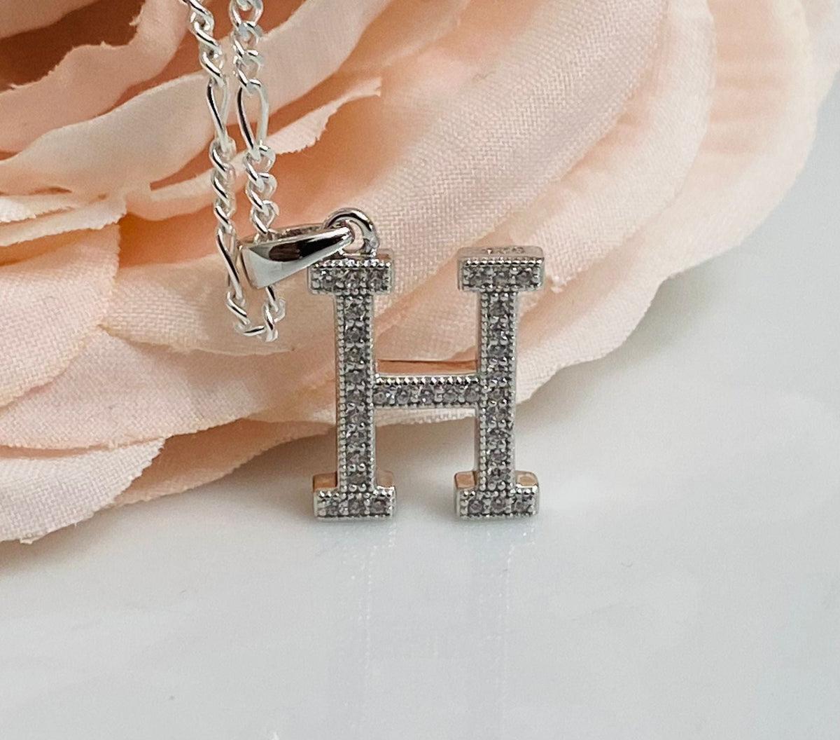 Sterling Silver Letter H CZ Necklace– JoyeriaParis
